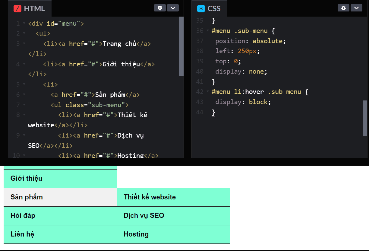 3 bước đơn giản để tạo menu trong HTML & CSS kiểu ngang, dọc