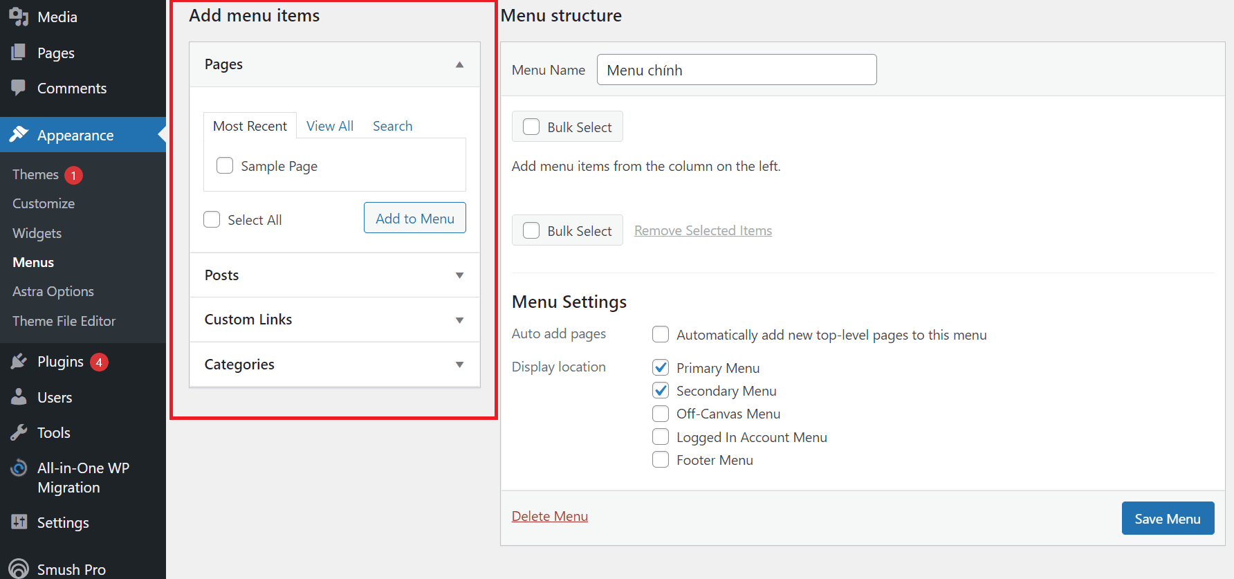 [Bật mí] Cách tạo menu cho website trong Wordpress đơn giản